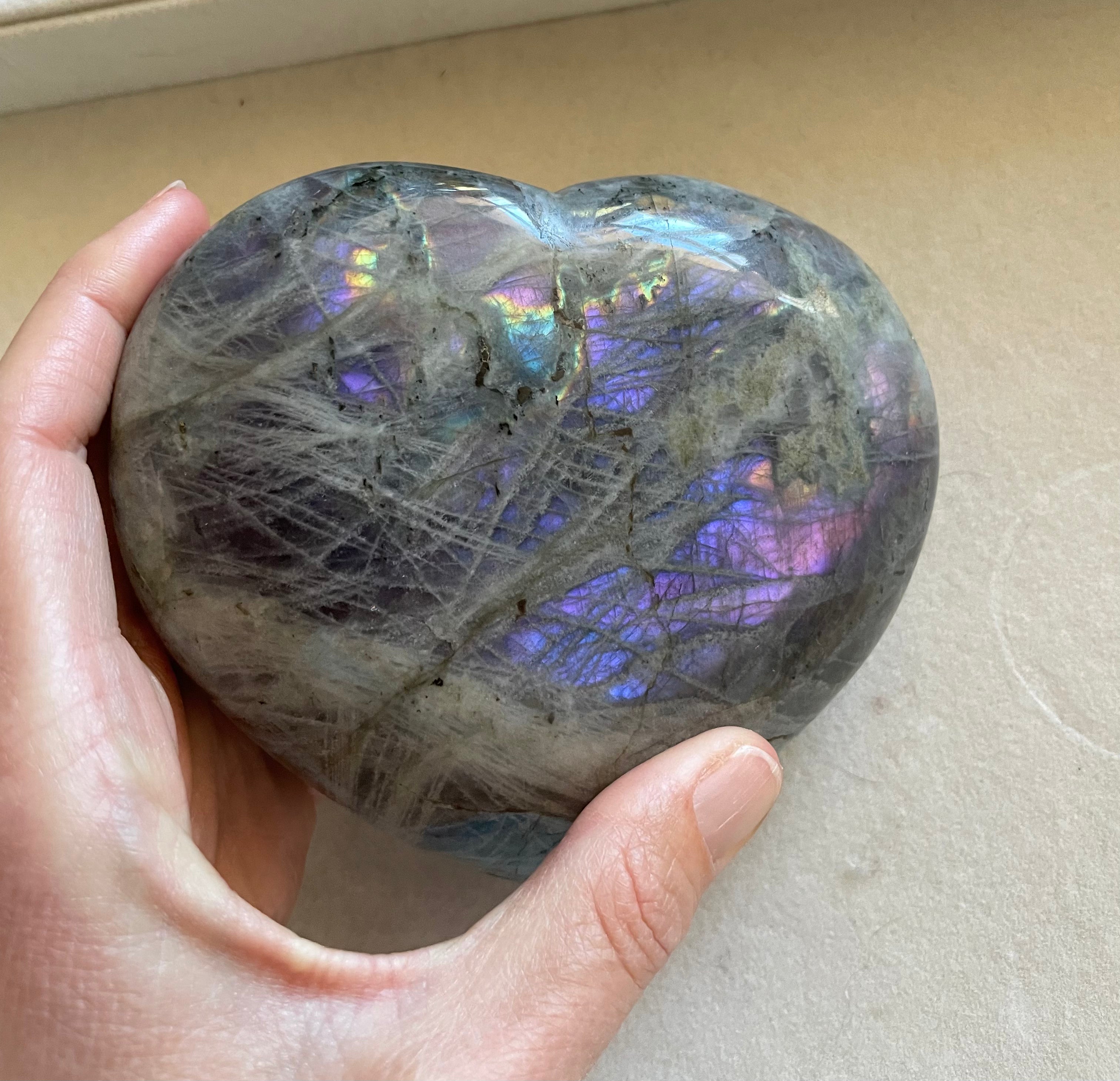 Large Labradorite Heart with Purple Flash – Bowls of Sound